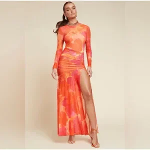 Yllw The Label | Dresses | Yllw The Label Xs Pink Orange Floral Ls ...